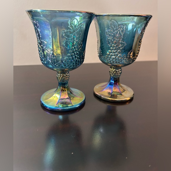 Indiana Glass | Dining | Set Of 2 Harvest Blue Carnival Glass Goblets ...